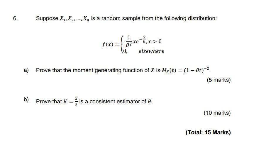 Solved Suppose X1,X2,…,Xn is a random sample from the | Chegg.com