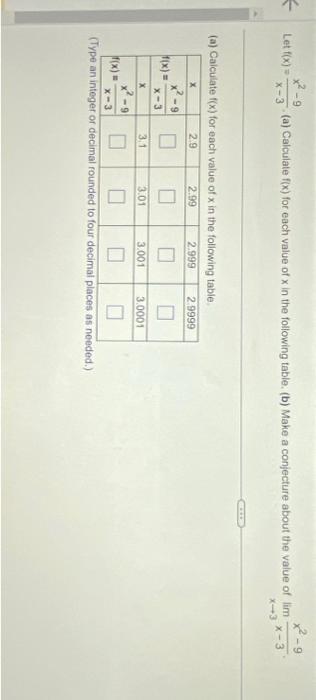Solved Let f(x)=x−3x2−9, (a) Calculate f(x) for each value | Chegg.com