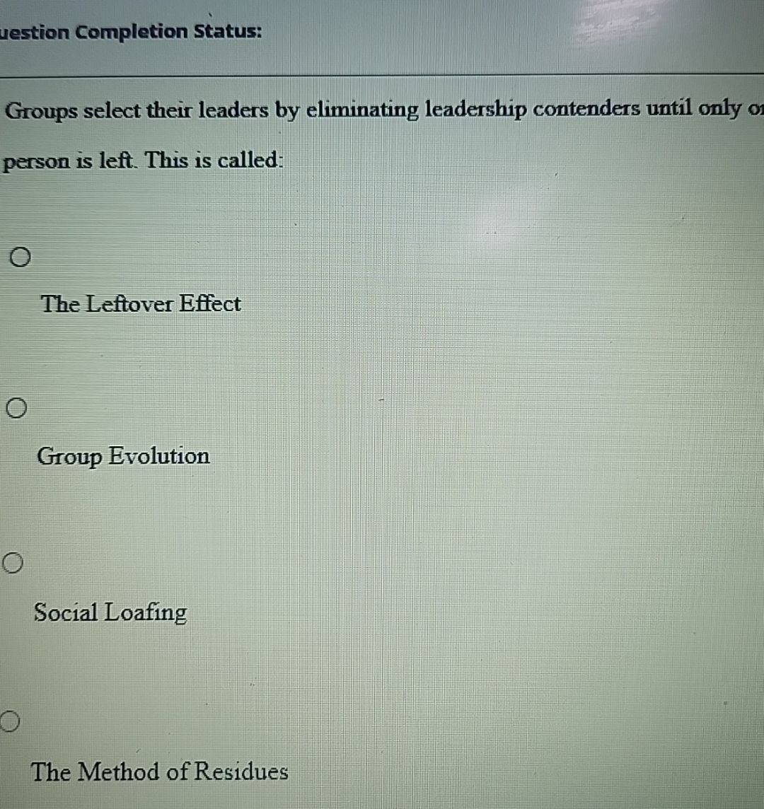 Solved uestion Completion Status:Groups select their leaders | Chegg.com
