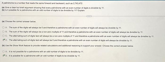 Solved Please explain why it is possible for a palindrome | Chegg.com
