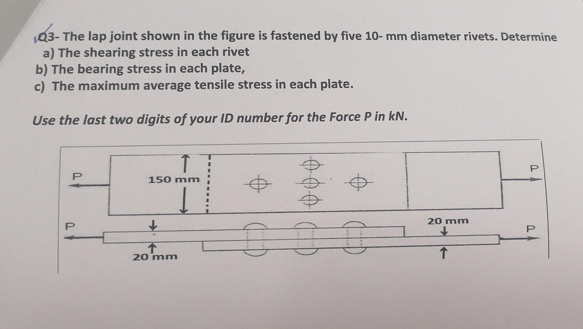 Solved Q3- The lap joint shown in the figure is fastened by | Chegg.com