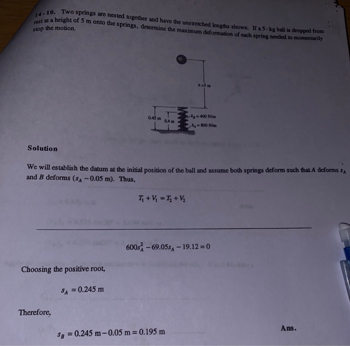 Solved 14-10. Two springs are nested together and have the | Chegg.com