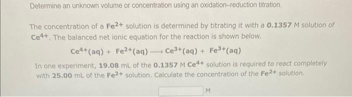 Solved Determine an unknown volume or concentration using an | Chegg.com