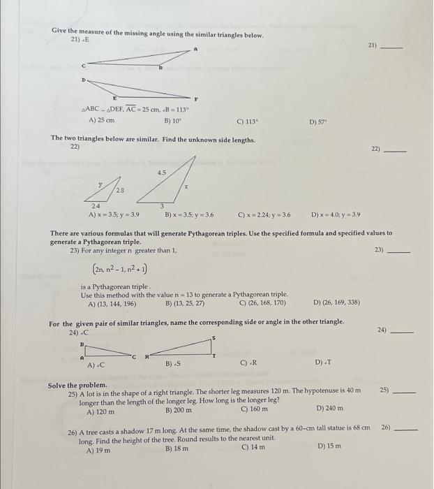 Solved Give the measure of the missing angle using the | Chegg.com