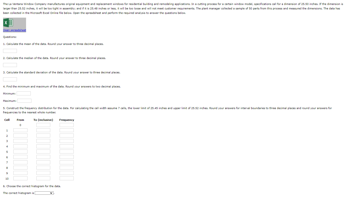 been collected in the Microsoft Excel Online file | Chegg.com