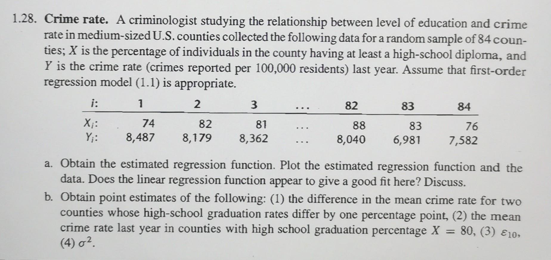 Solved 8. Crime rate. A criminologist studying the | Chegg.com