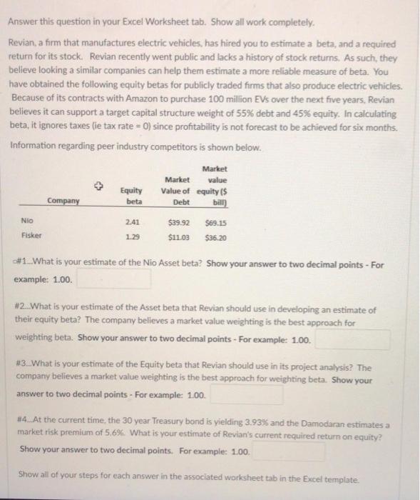 Solved Answer this question in your Excel Worksheet tab. | Chegg.com