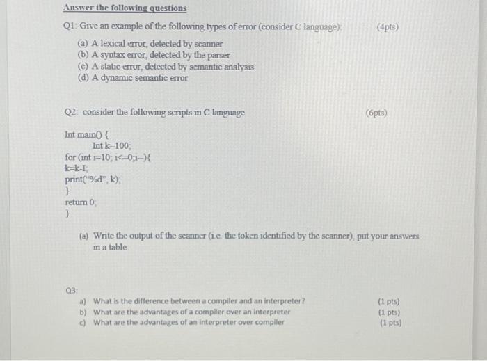 Solved Answer the following questions Q1: Give an example of | Chegg.com
