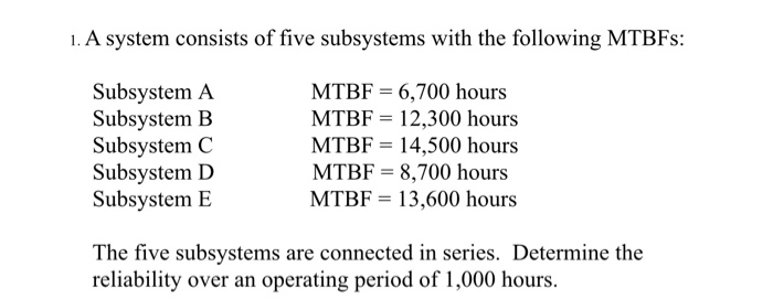 Solved 1. A system consists of five subsystems with the | Chegg.com