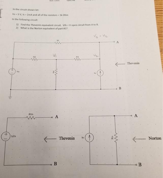 Solved In the circuit shown let: Vs=5V,is=2 mA and all of | Chegg.com