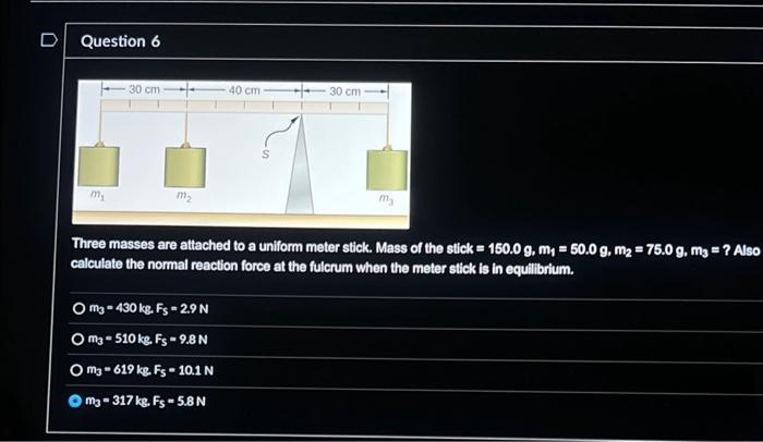 Solved Three masses are attached to a uniform meter stick. | Chegg.com