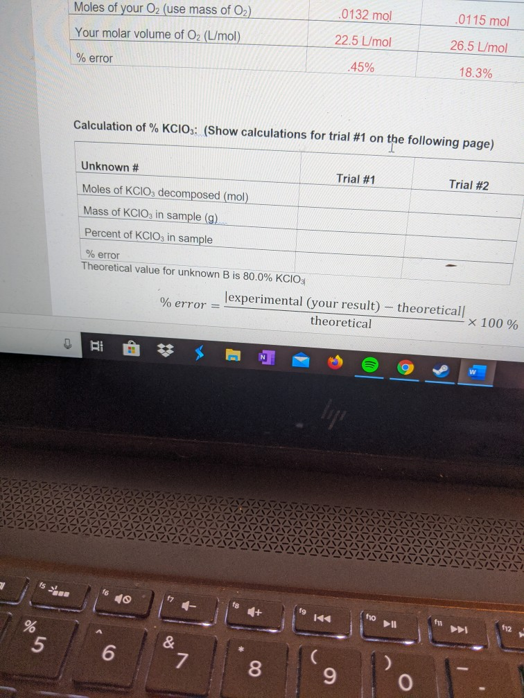 Calculation of % KClO3: determine the moles of KClO3 | Chegg.com