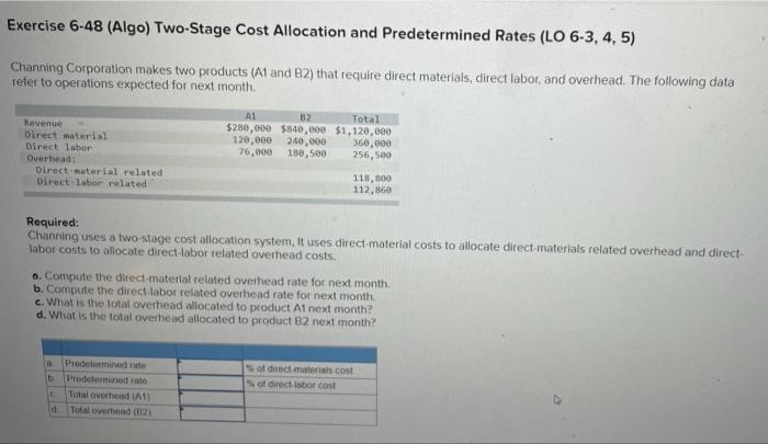 Solved Exercise 6-48 (Algo) Two-Stage Cost Allocation and | Chegg.com
