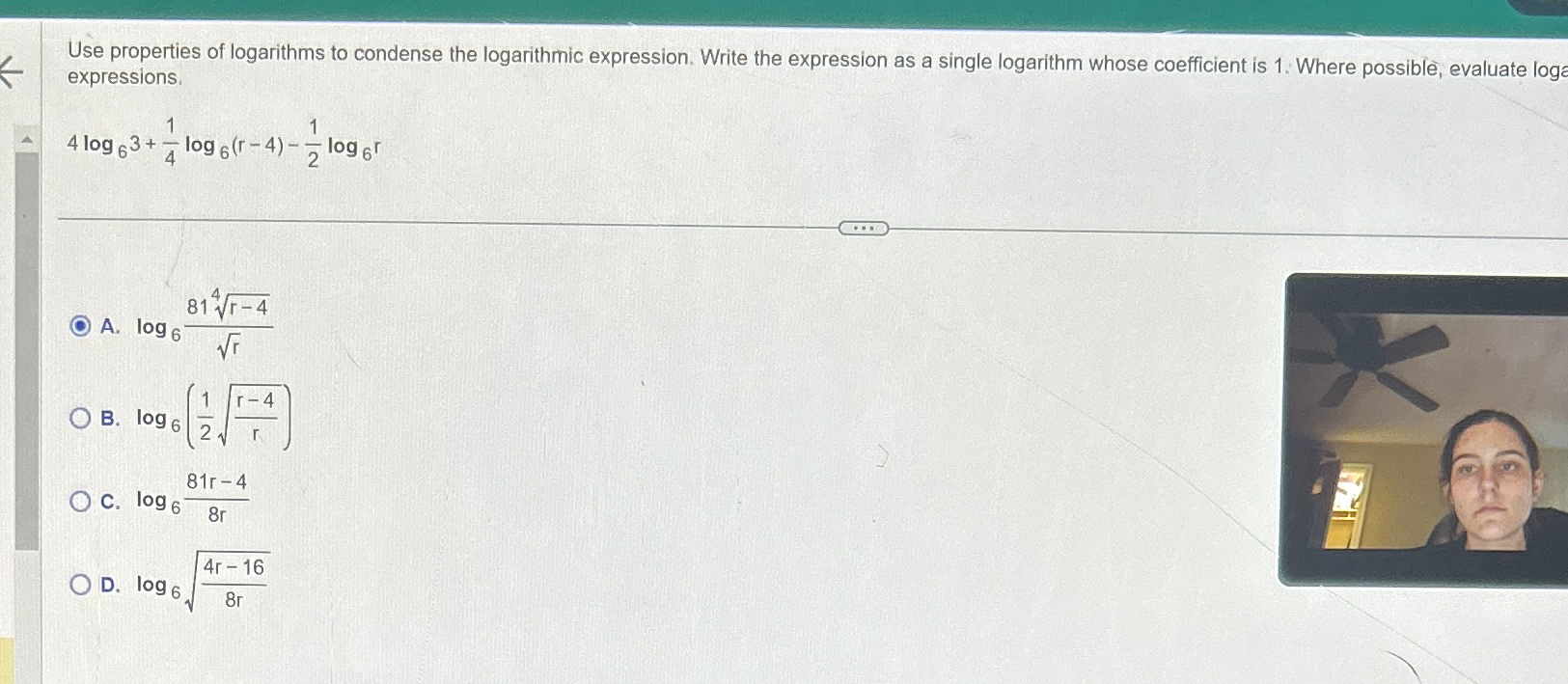 Solved Use properties of logarithms to condense the | Chegg.com