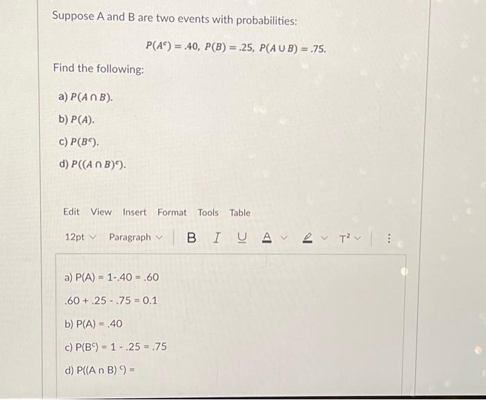 Solved Suppose A and B are two events with probabilities: | Chegg.com