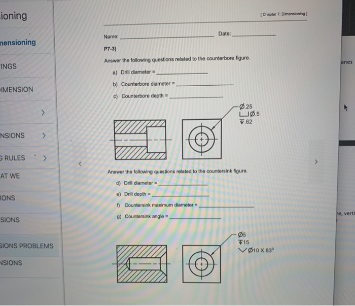 Solved ioning Chapter 7: Dimensioning Date: Name: nensioning | Chegg.com