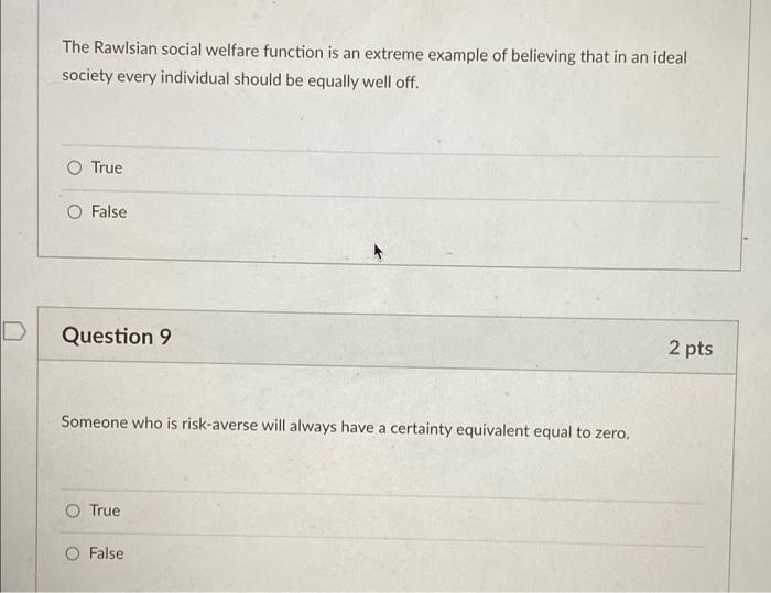 Solved The Rawlsian social welfare function is an extreme | Chegg.com