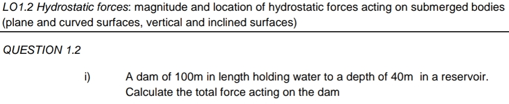 LO1.2 ﻿Hydrostatic forces: magnitude and location of | Chegg.com