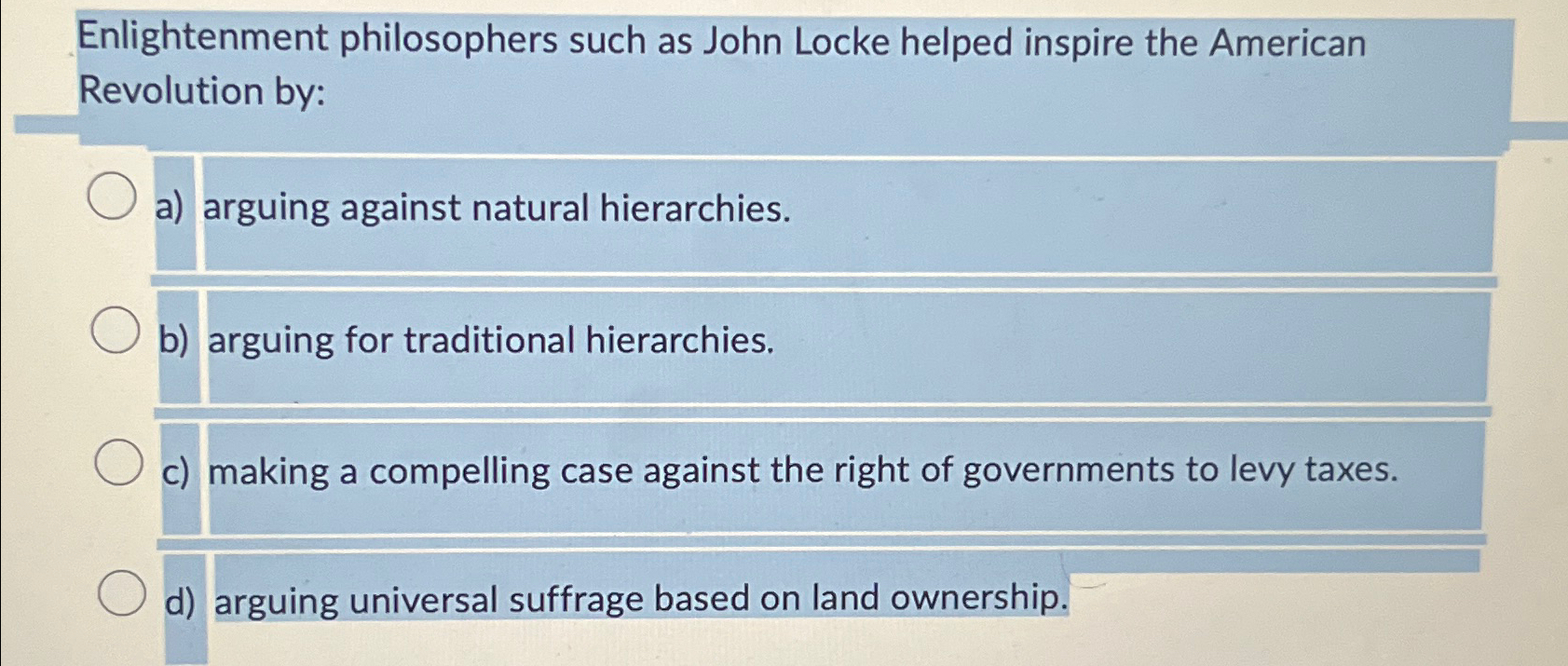 Solved Enlightenment philosophers such as John Locke helped | Chegg.com