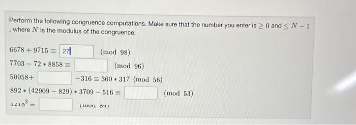 Solved Perform the following congruence computations. Make | Chegg.com