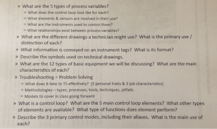 Solved >> What are the 5 types of process variables? > What | Chegg.com