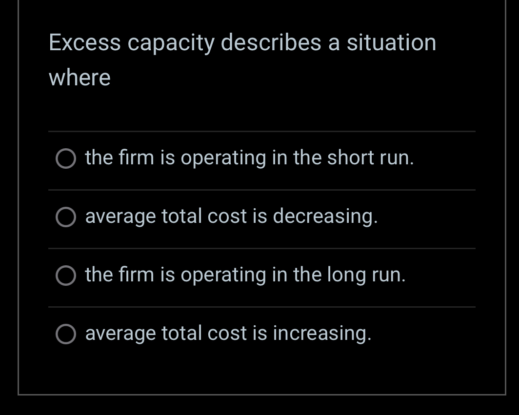 Solved Excess capacity describes a situation where q, ﻿the | Chegg.com