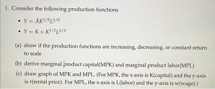 Solved 1. Consider the following production functions - | Chegg.com