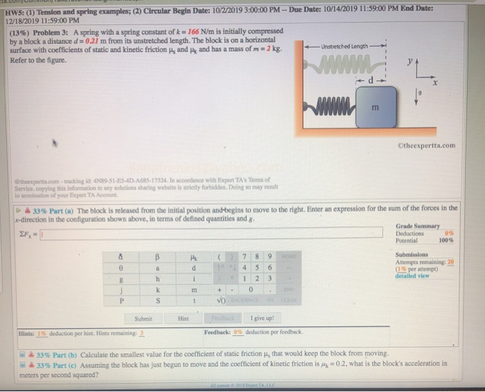 HW5: (1) Tension and spring examples; (2) Circular | Chegg.com