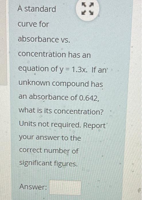 Solved A standard curve for absorbance vs. concentration has | Chegg.com