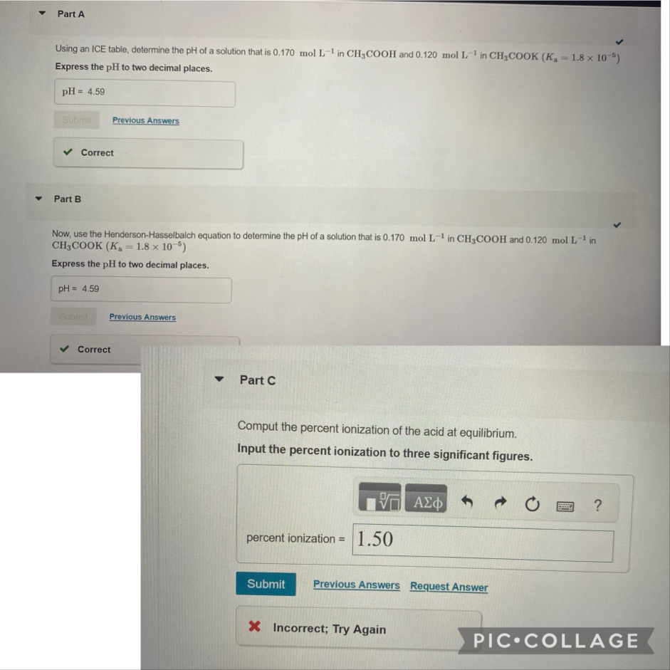 Solved Part AUsing an ICE table, determine the pH of a | Chegg.com
