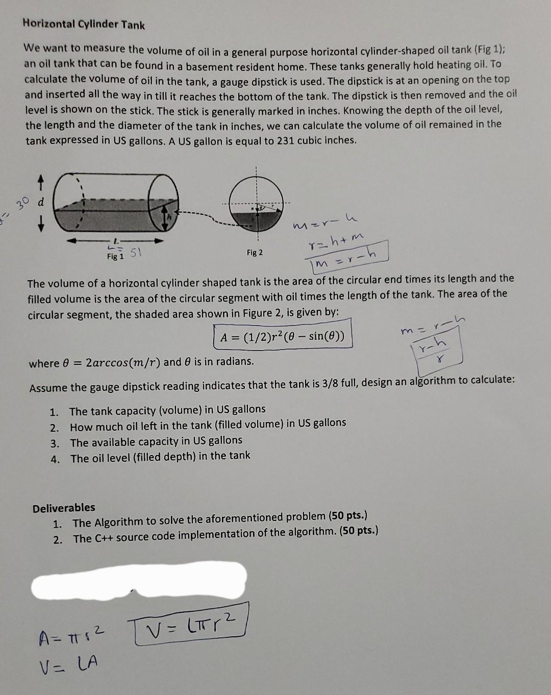 Solved Horizontal Cylinder Tank We want to measure the | Chegg.com