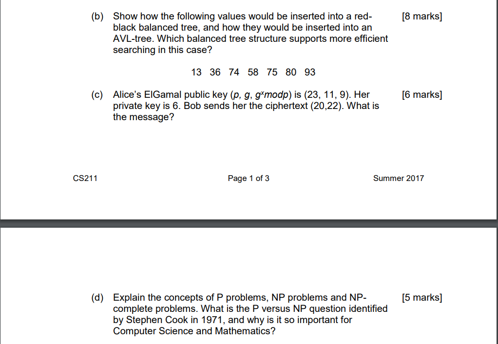 Solved (b) ﻿Show how the following values would be inserted | Chegg.com