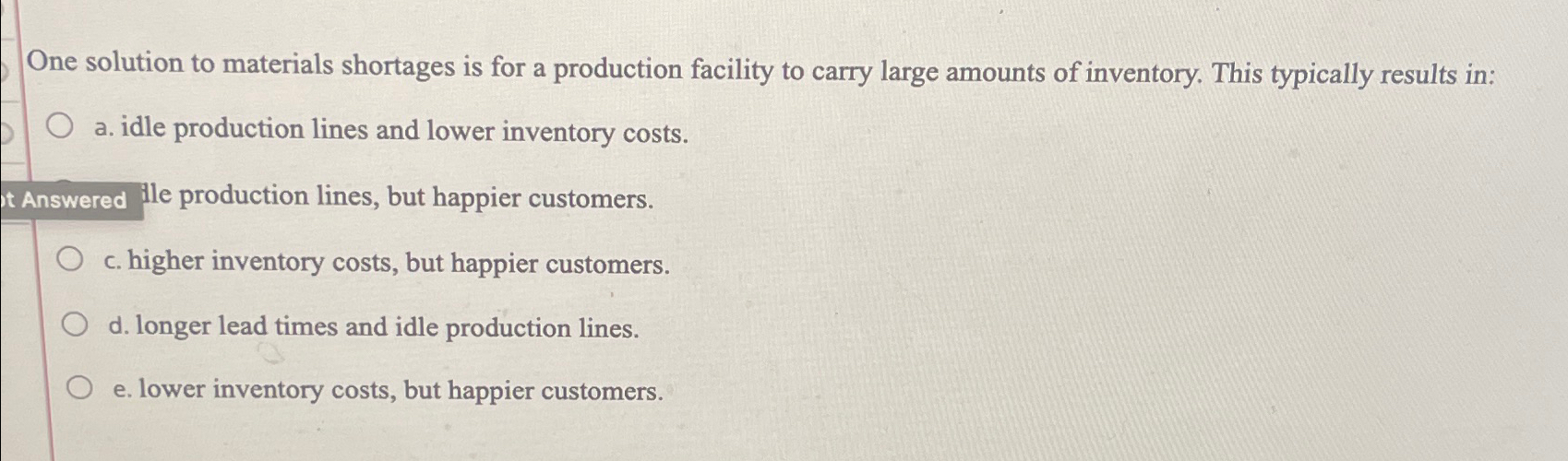 Solved One solution to materials shortages is for a | Chegg.com