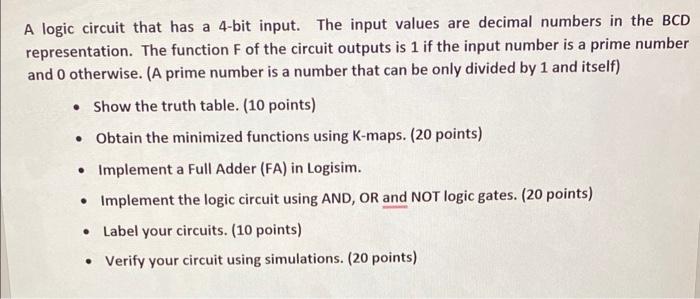 Solved A Logic Circuit That Has A 4 Bit Input The Input 