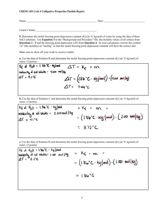 Solved CHEM 1451 Lab 4 Colligative Properties Posttab Report | Chegg.com