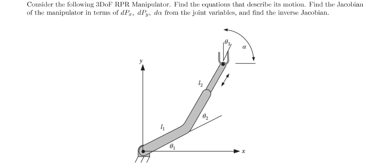 Solved Consider the following 3DoF RPR Manipulator. Find the | Chegg.com