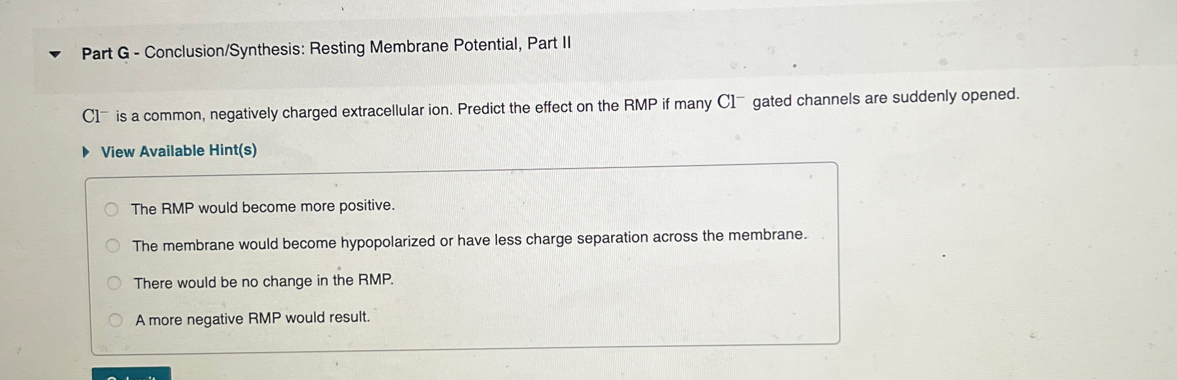 Solved Part G - ﻿Conclusion/Synthesis: Resting Membrane | Chegg.com