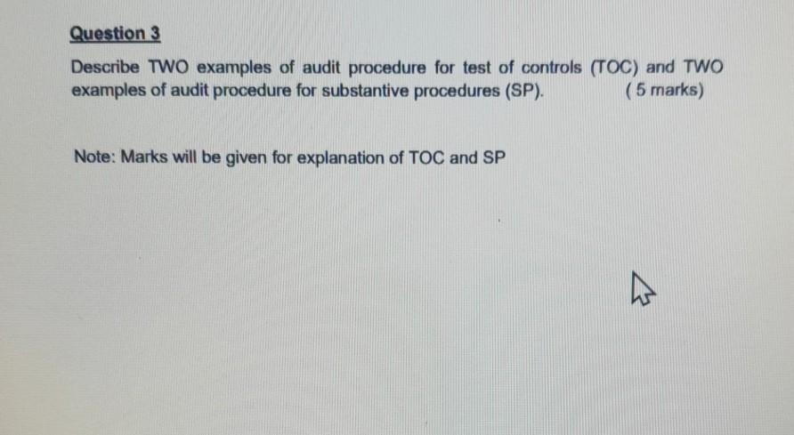 Solved Question 3 Describe TWO examples of audit procedure | Chegg.com