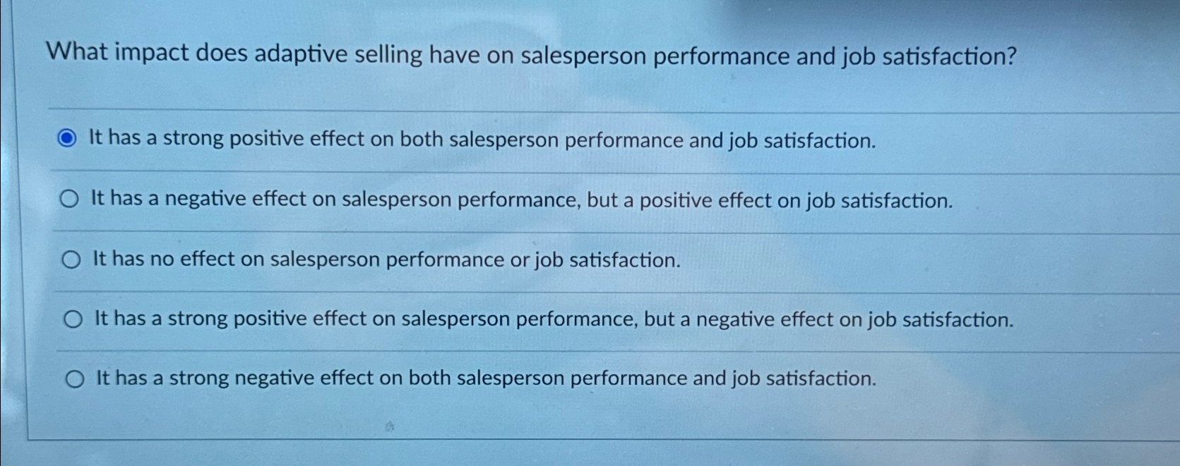 Solved What impact does adaptive selling have on salesperson | Chegg.com