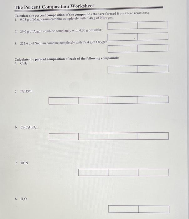 Solved Calculate the percent composition of the compounds | Chegg.com