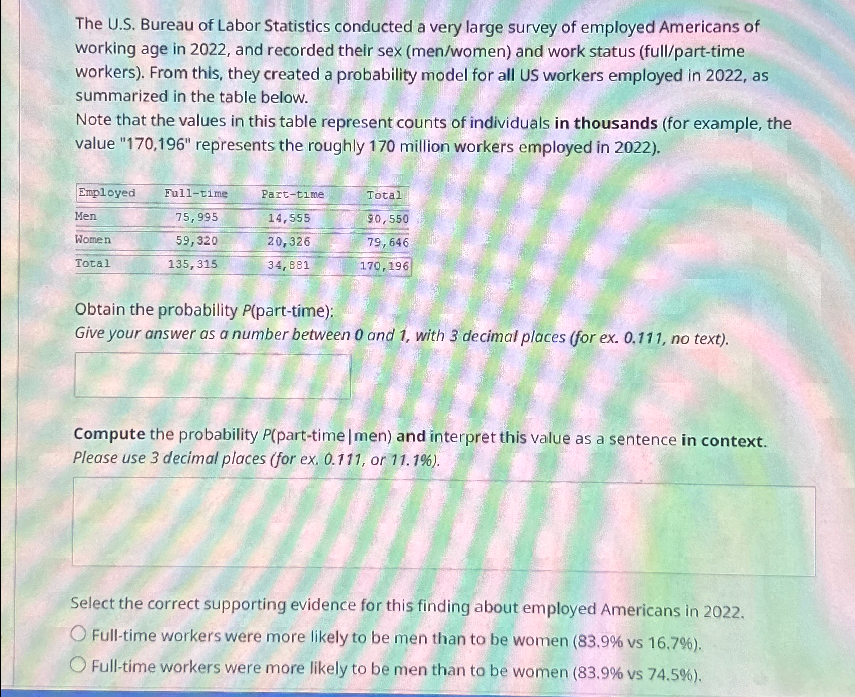 Solved The U.S. ﻿Bureau of Labor Statistics conducted a very | Chegg.com