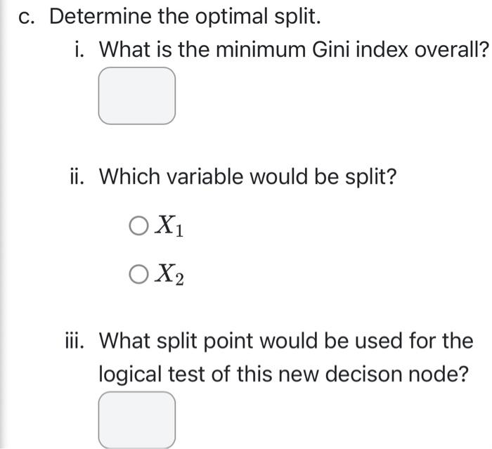 Analyze the possible split points for X1 by filling | Chegg.com