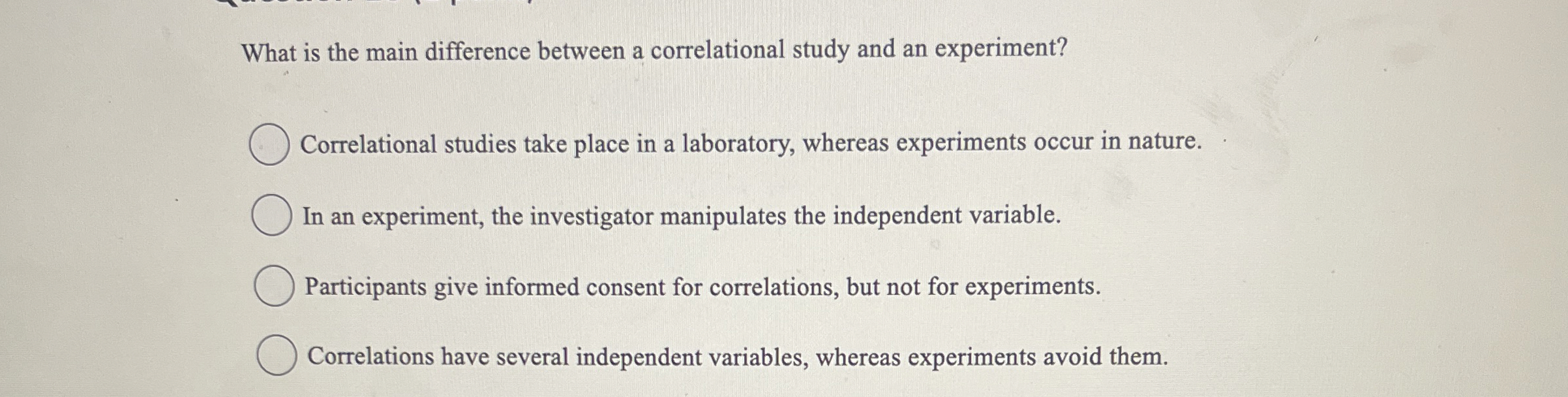 Solved What is the main difference between a correlational | Chegg.com