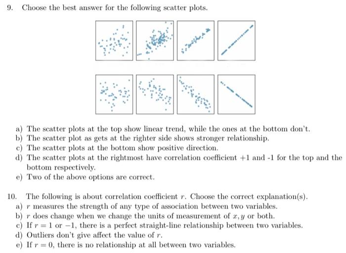 Solved 9. Choose the best answer for the following scatter | Chegg.com