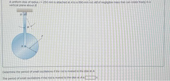 Solved A uniform disk of radius r=250 mm is attached at A to | Chegg.com