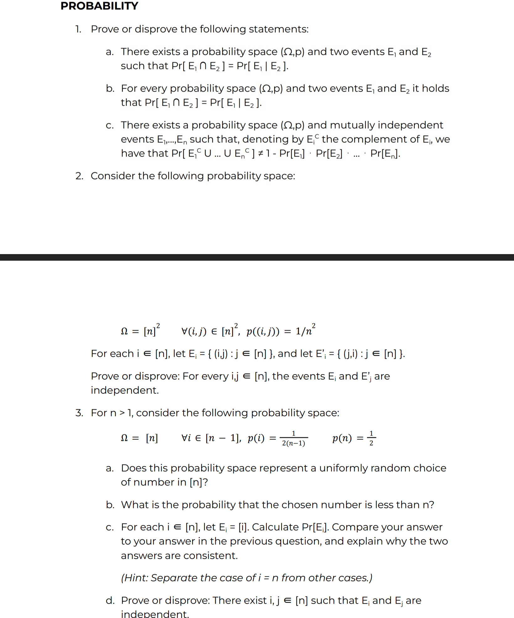 Solved PROBABILITYProve or disprove the following | Chegg.com