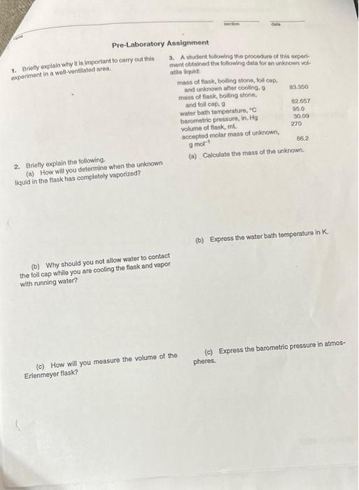 Solved Ame Pre-Laboratory Assignment 1. Briefly explain why | Chegg.com
