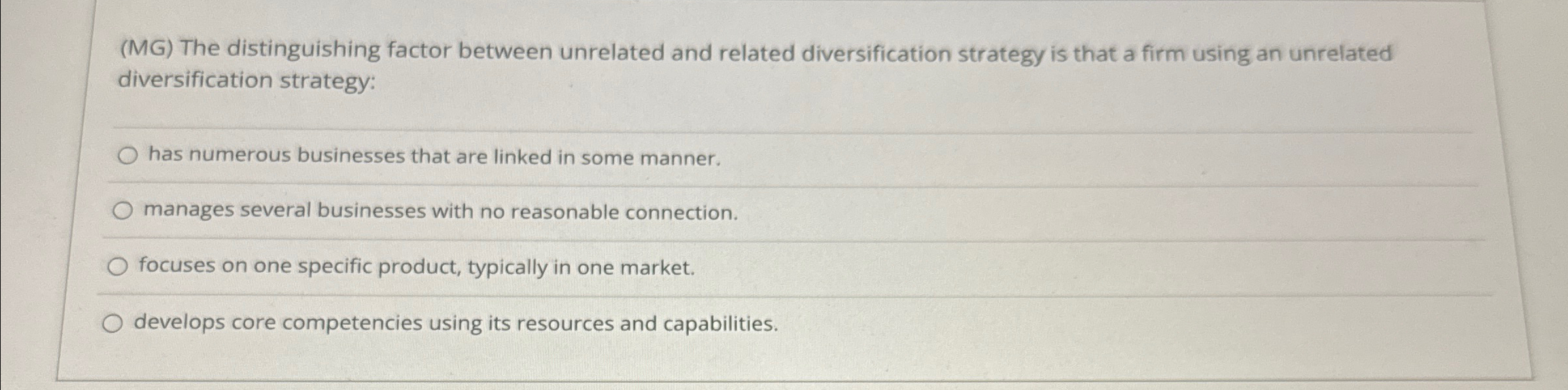 Solved (MG) ﻿The distinguishing factor between unrelated and | Chegg.com