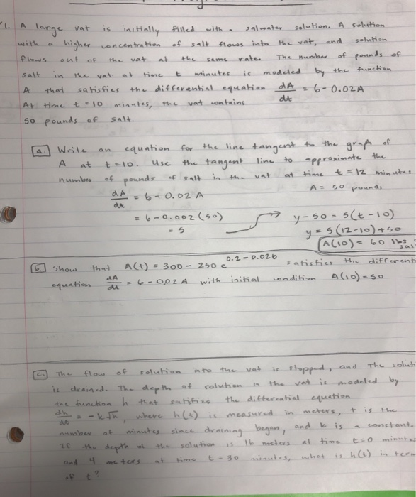 Solved of A large vat is initially filled with salwater | Chegg.com