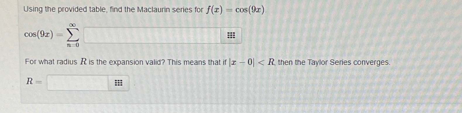 Solved Using the provided table, find the Maclaurin series | Chegg.com